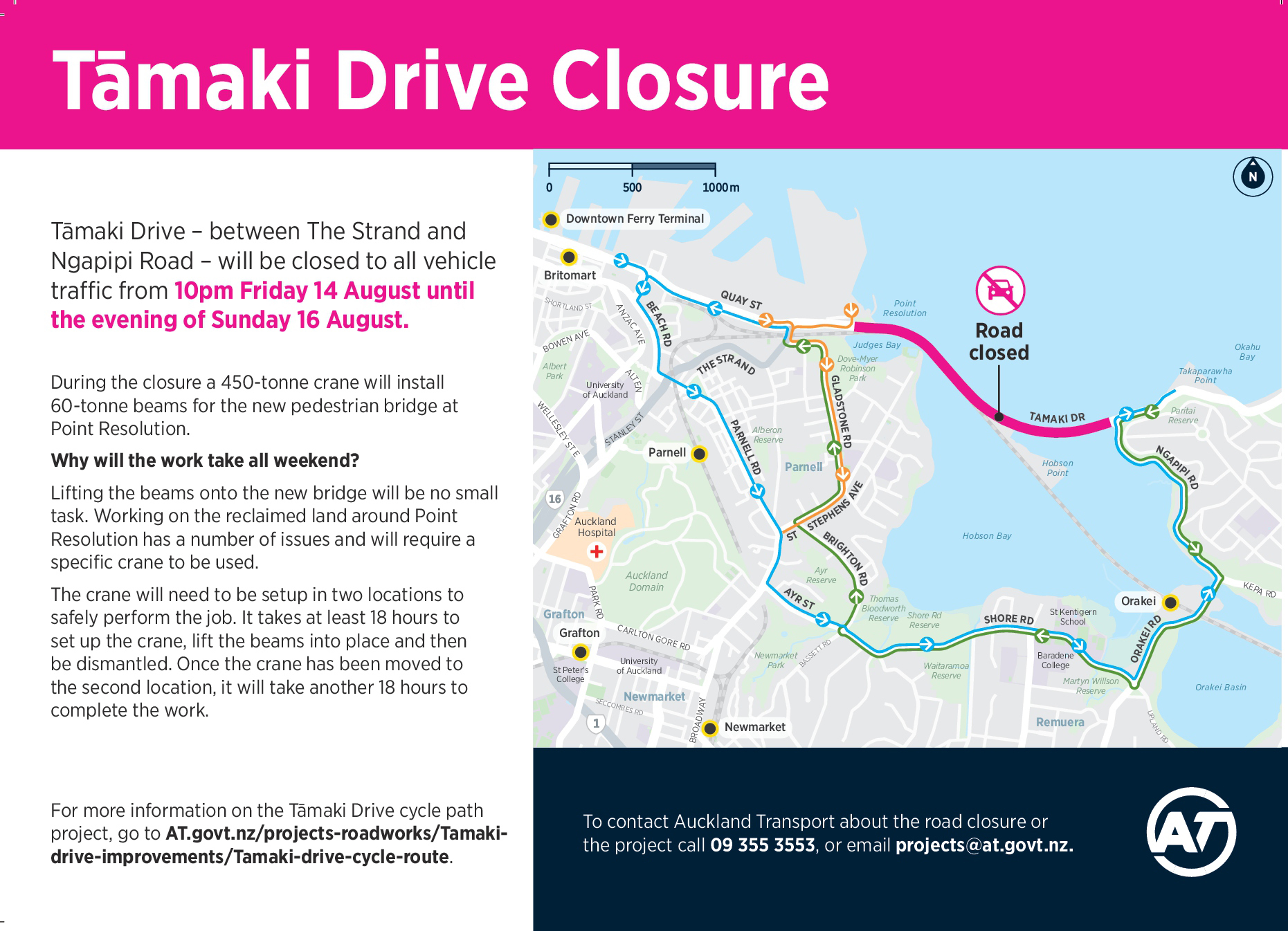 Tamaki Drive Close closed - Friday to Sunday - Orakei Marina